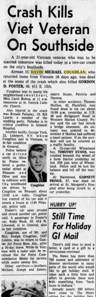 David Coughlan (Deceased), Indianapolis, IN Indiana